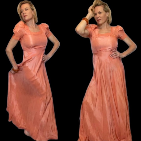 Vintage | Dresses | Sumptuous Coral Taffeta Long Flowing Gown 93s ...
